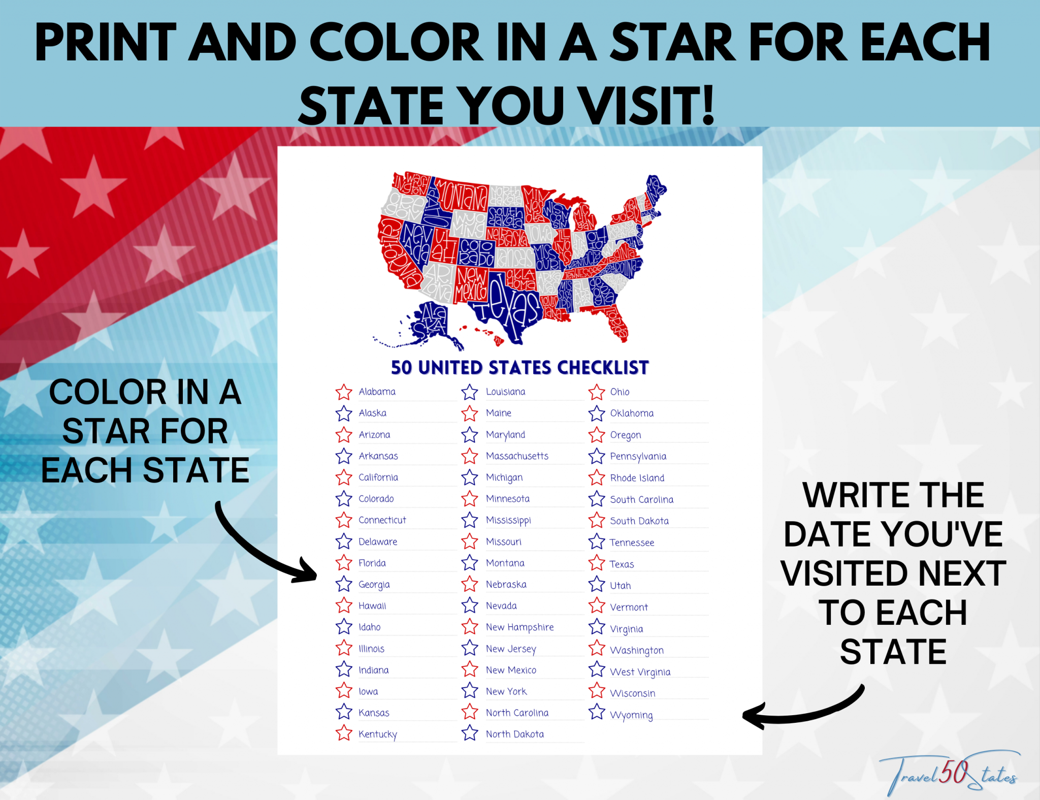 50 United States Checklist PRINTABLE