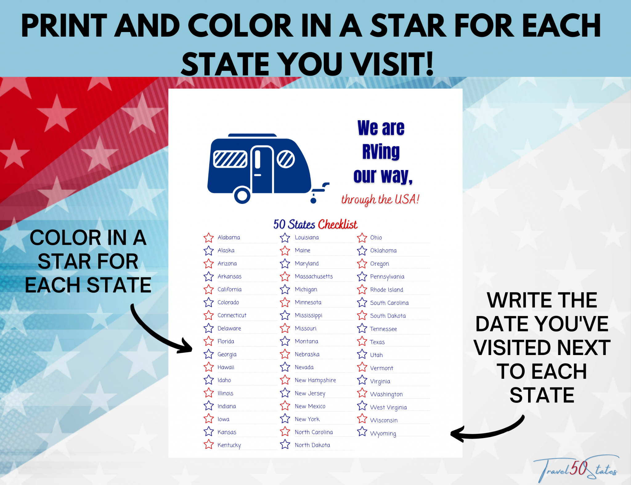 RVing the 50 United States Checklist PRINTABLE