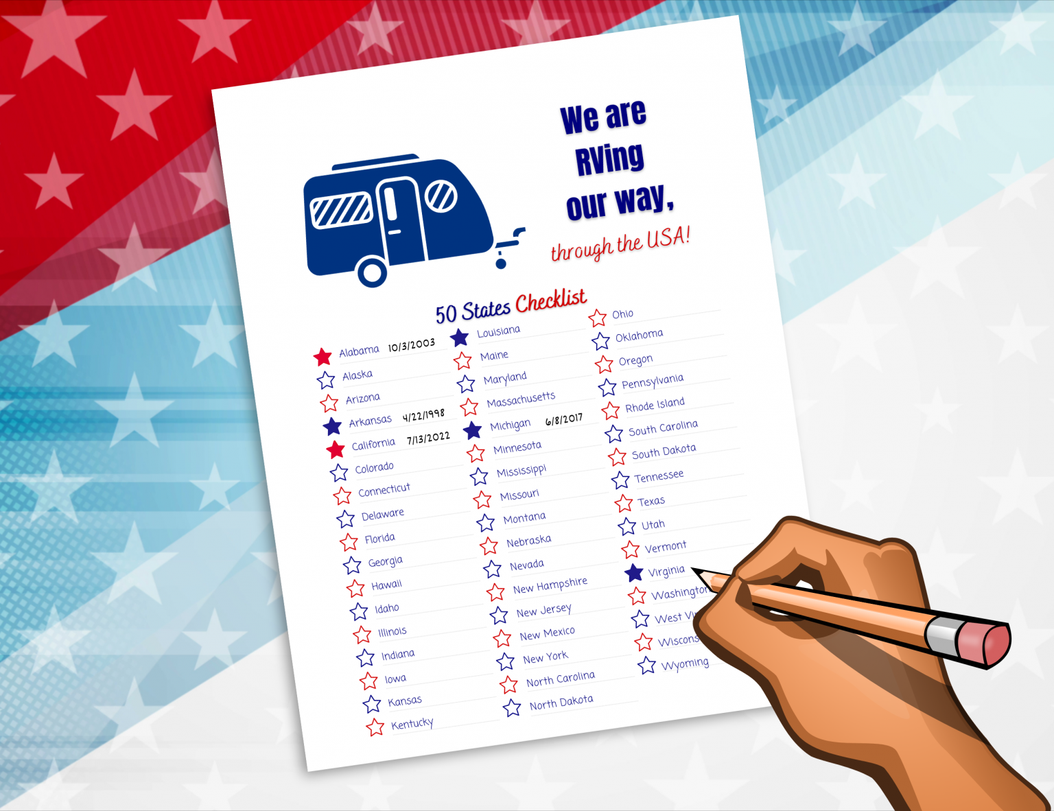 RVing the 50 United States Checklist PRINTABLE