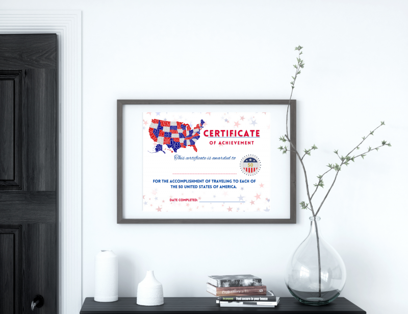 Traveled to All 50 States Certificate of Achievement PRINTABLE