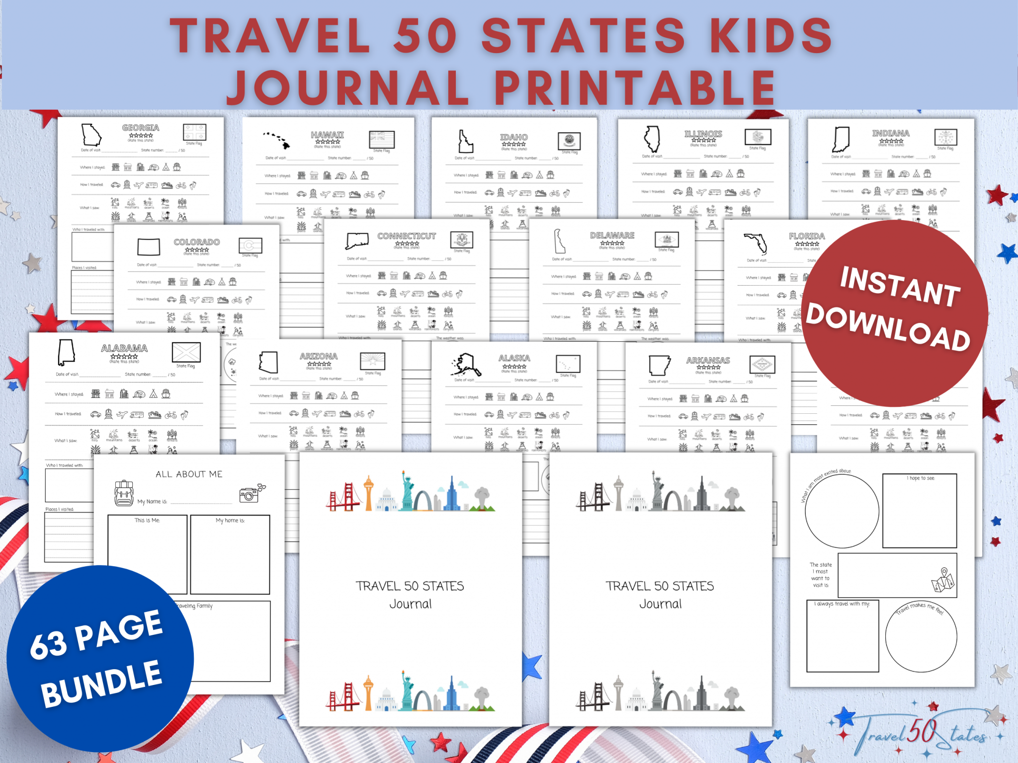 Travel 50 States Journal for Kids Revised 2023
