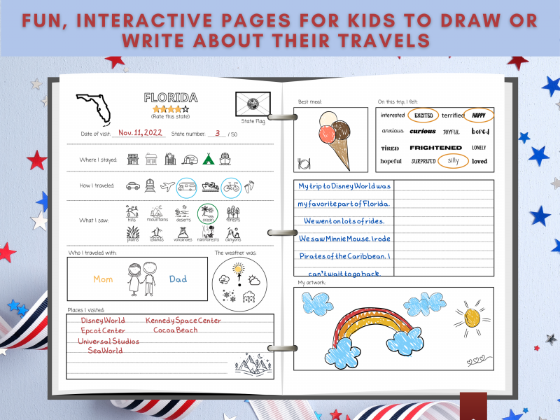 Travel 50 States Journal for Kids PRINTABLE Bundle