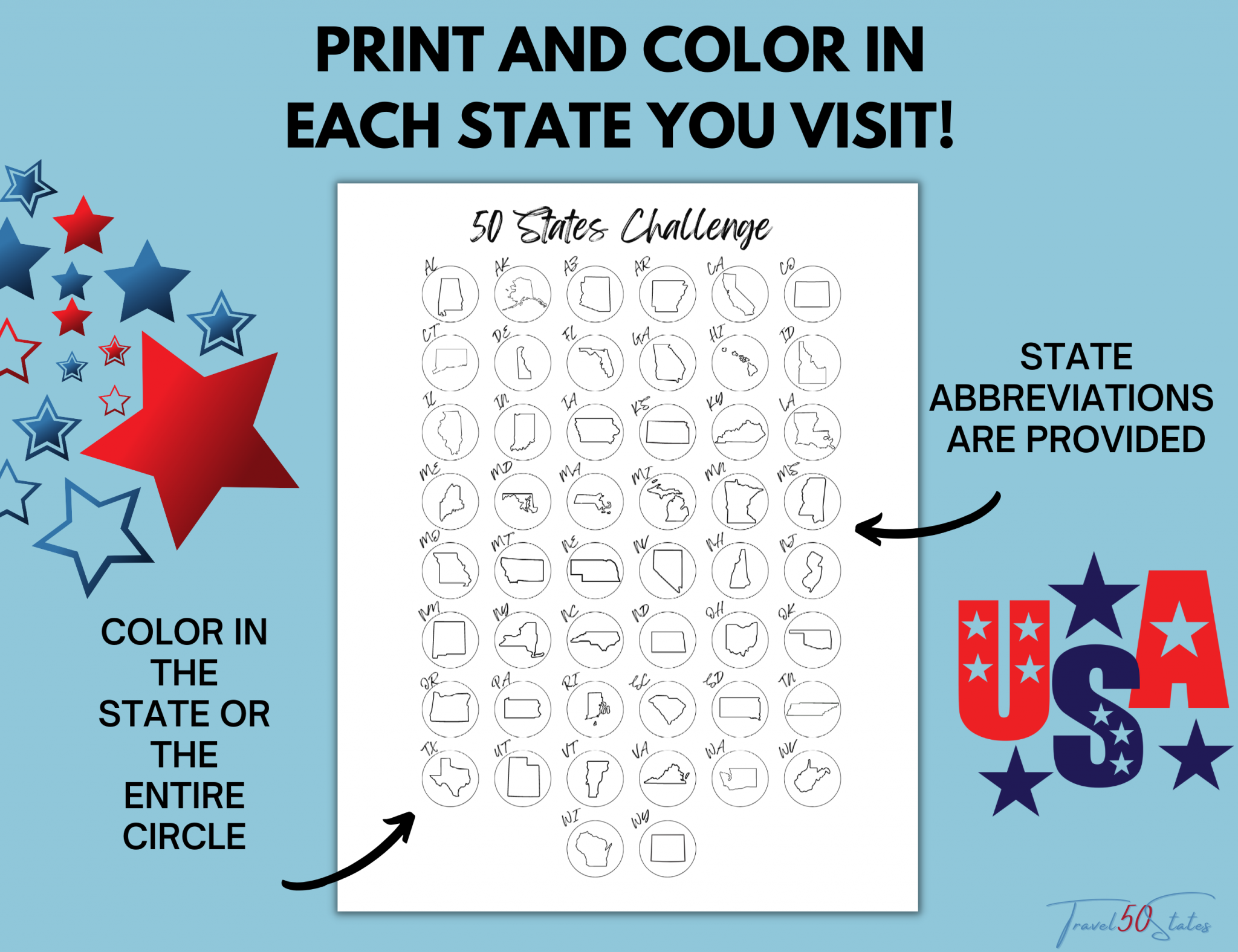50 States Challenge PRINTABLE