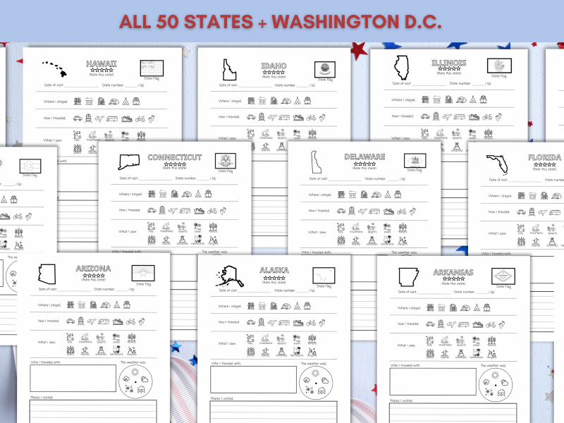 Travel 50 States Journal for Kids PRINTABLE Bundle