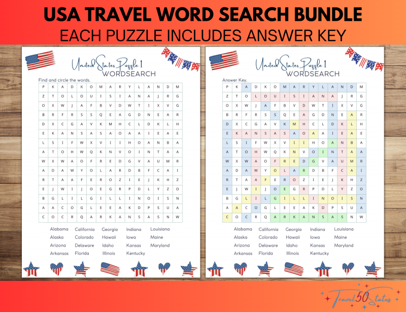USA Travel Word Search Printable Bundle
