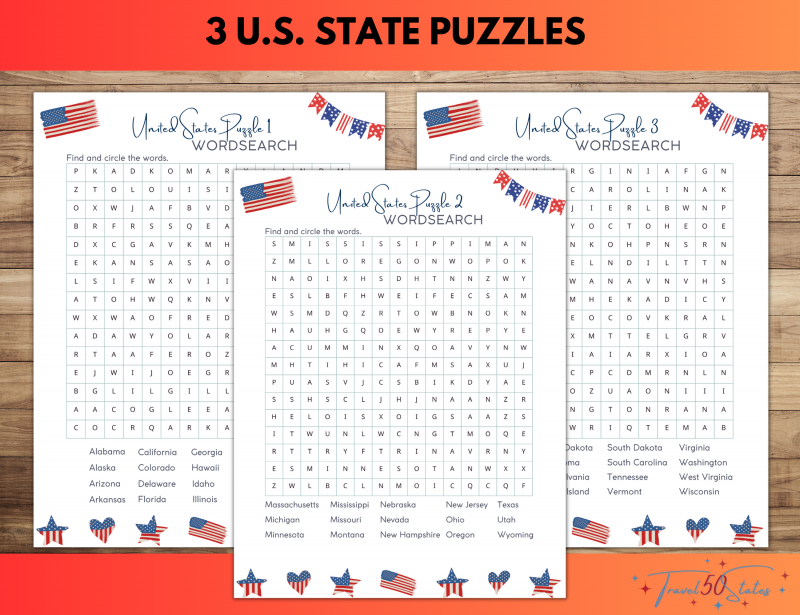 USA Travel Word Search Printable Bundle