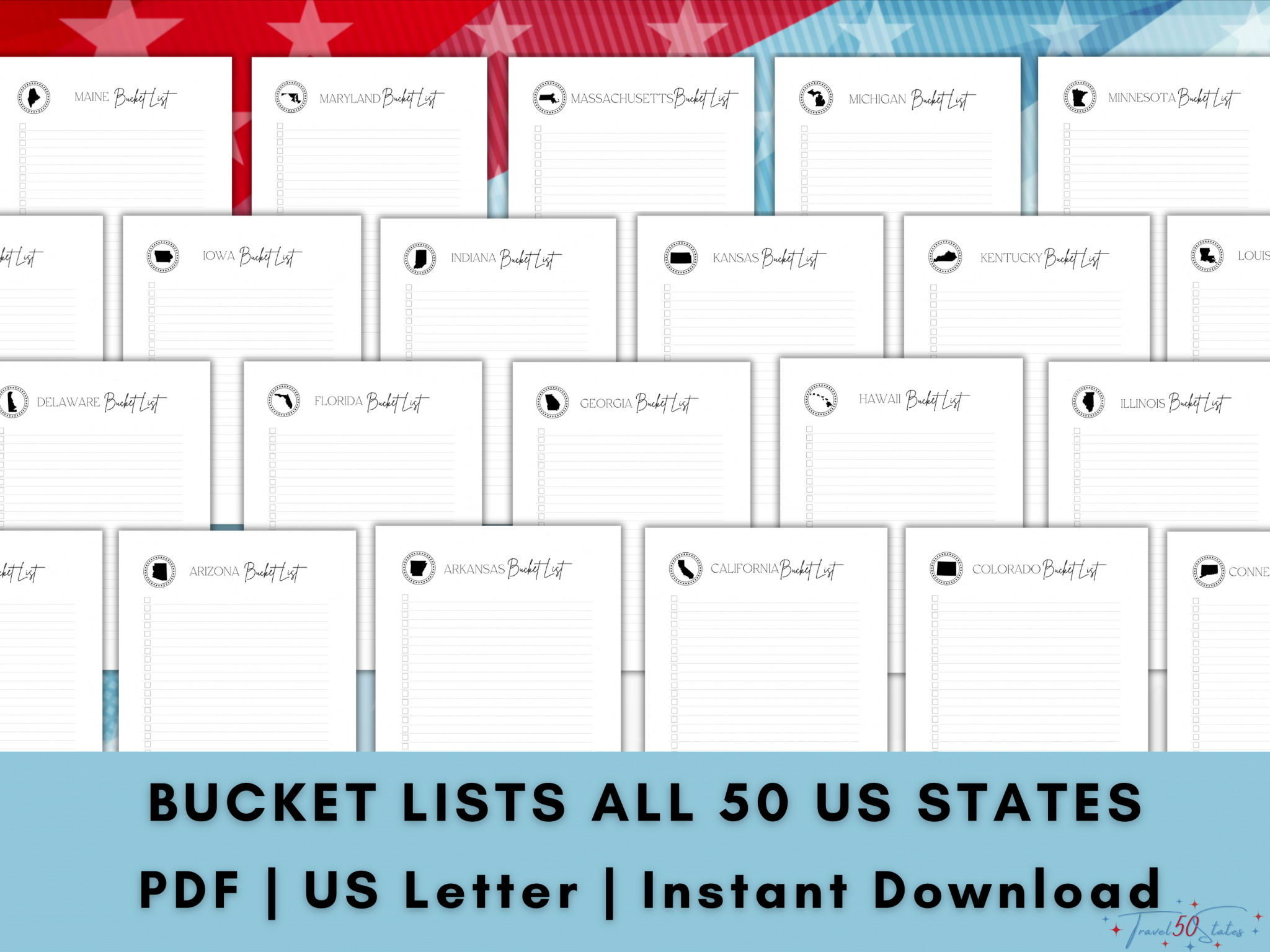Bucket Lists All 50 US States Printables