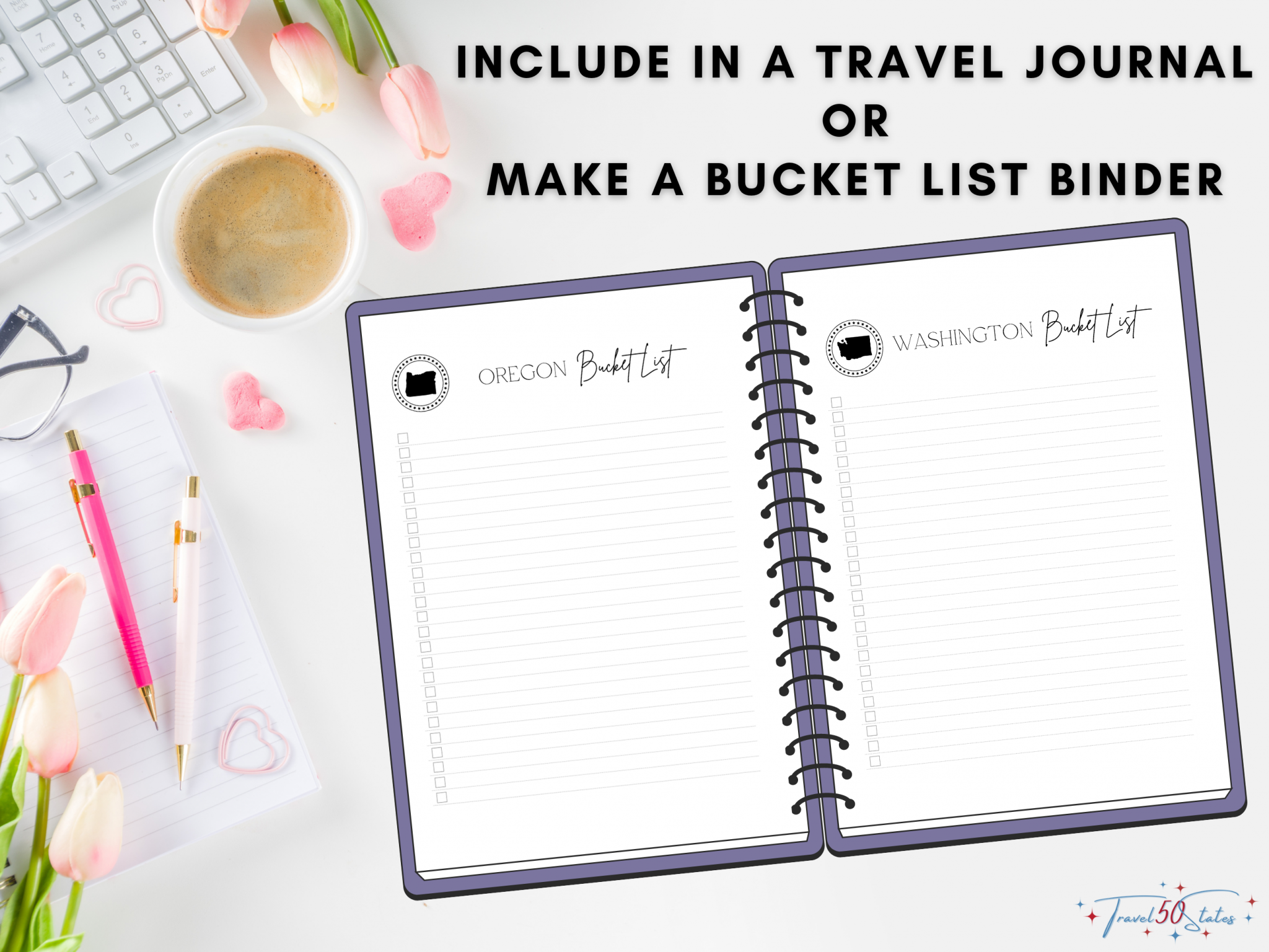 Bucket Lists All 50 US States Printables